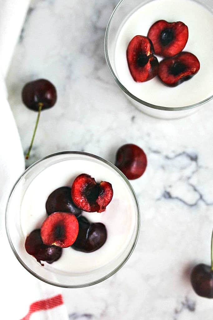 coconut panna cotta with cherries - Grits and Chopsticks