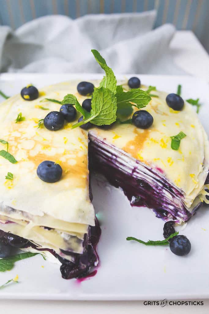 blueberry ricotta crepe cake - Grits and Chopsticks